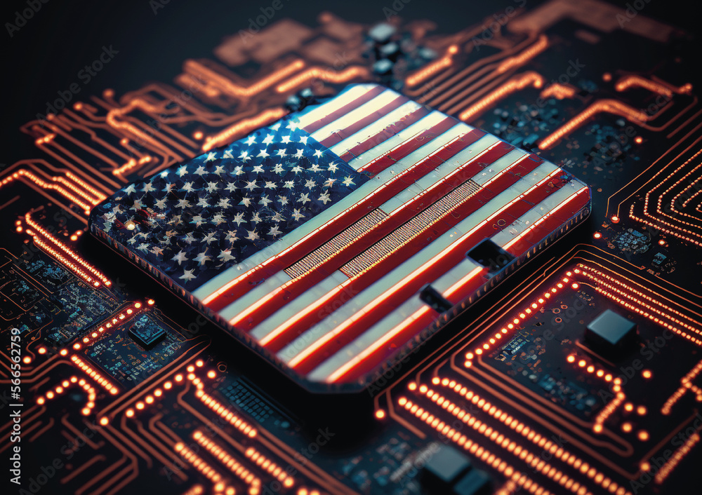 Computerchip mit der Flagge der USA (KI-/AI-generiert) Stock ...