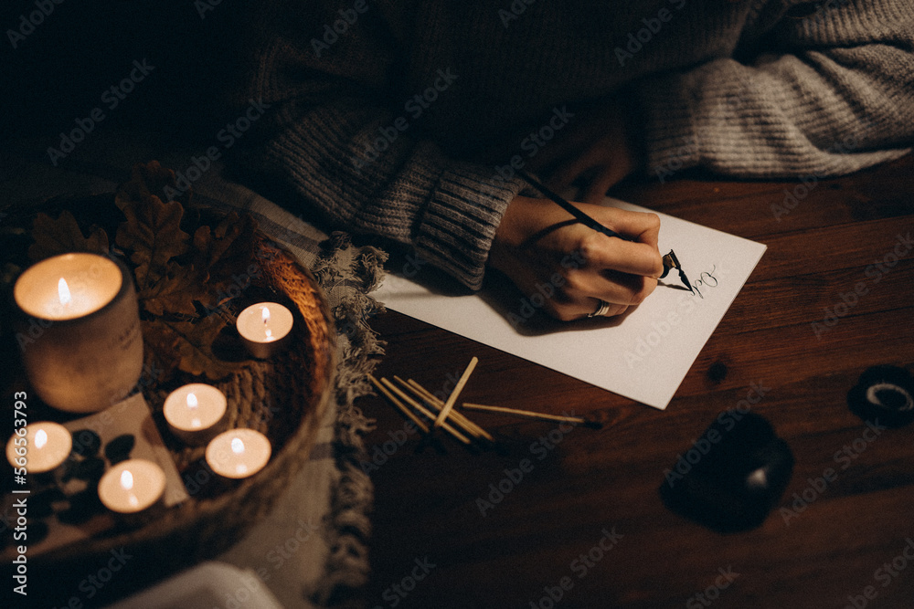 calligraphy person is writing a note hand writing Stock Photo | Adobe Stock