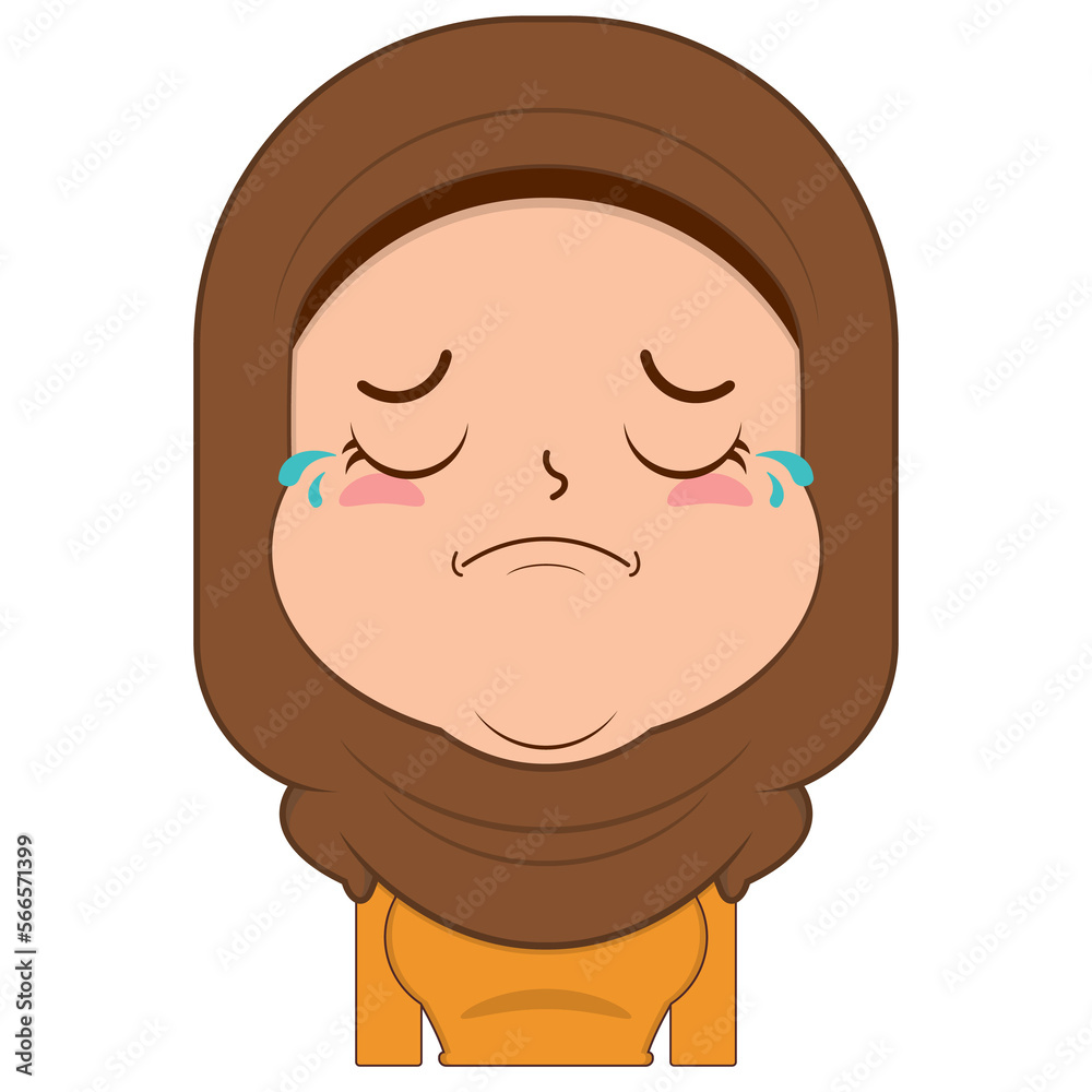 muslim girl crying and scared face cartoon cute Stock Illustration ...