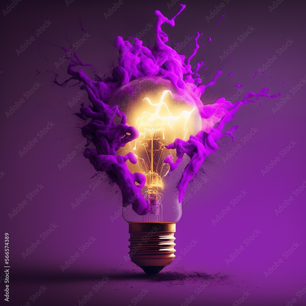 Image of lightbulb with purple stains on purple background, created ...