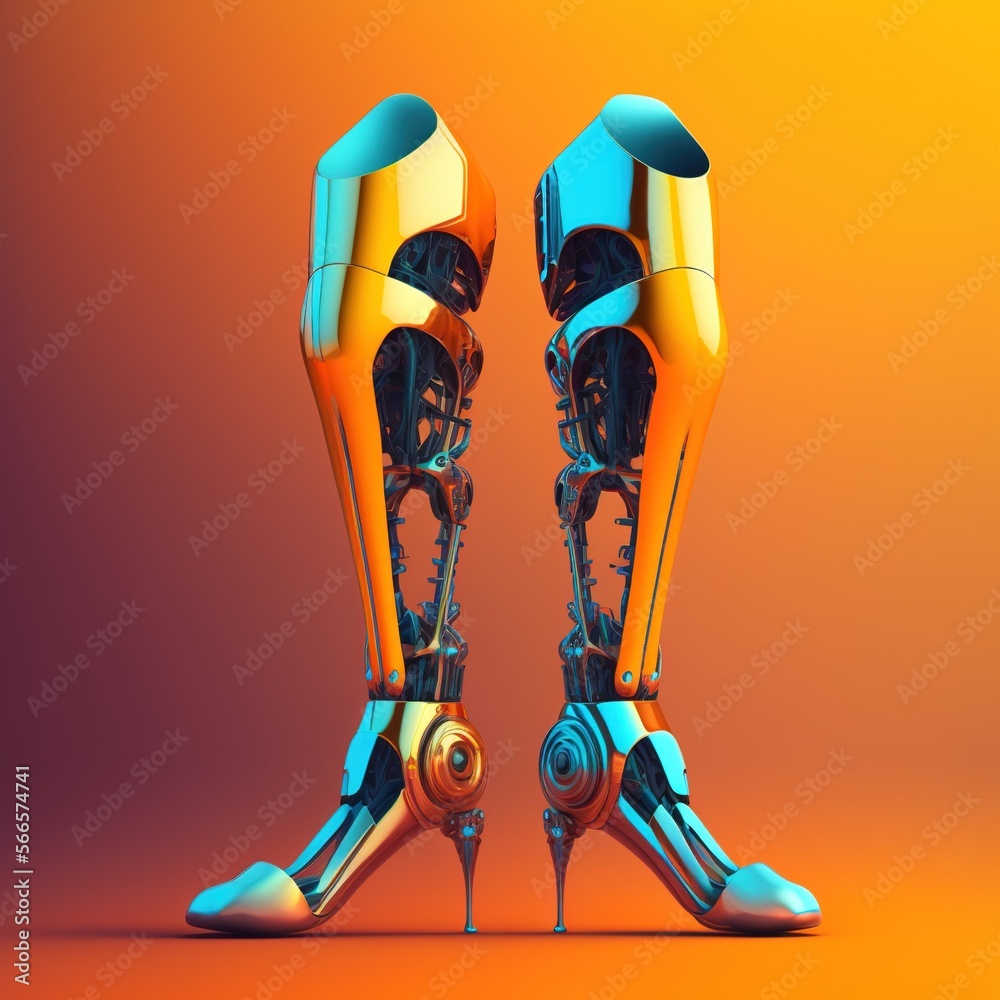 Image of cyber prosthetic of legs on orange background, created using ...