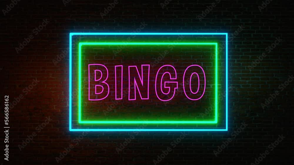 Bingo, winning and loosing. The word bingo in purple neon letters ...
