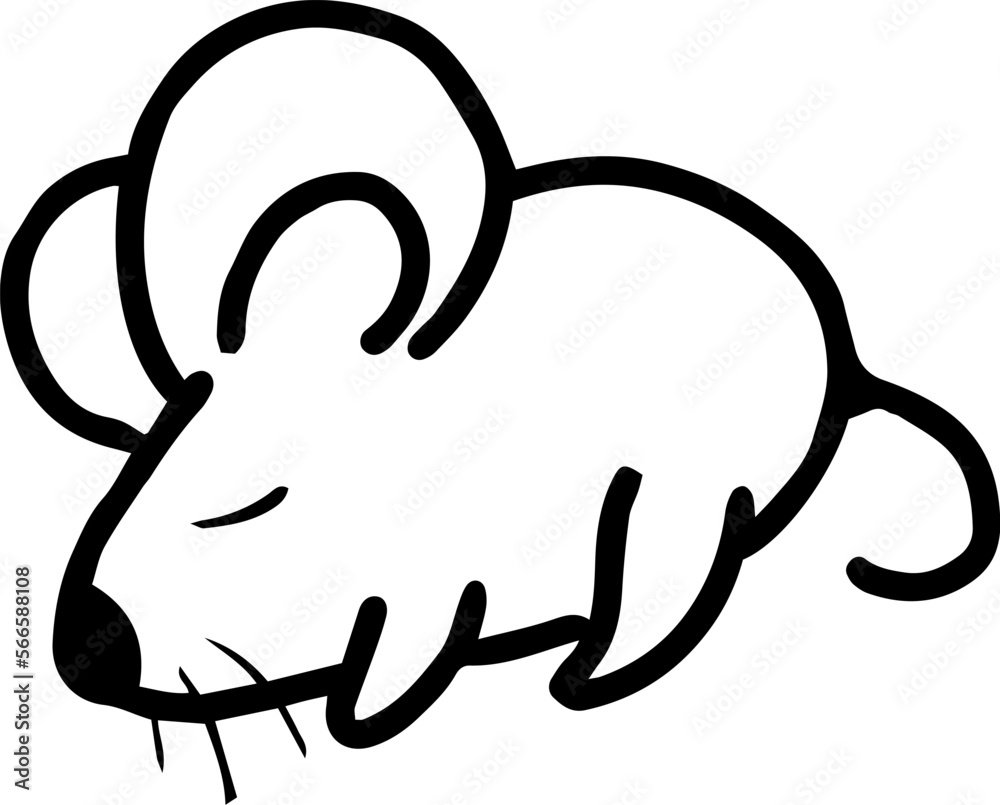 Sleeping mouse. Isolated vector image, outline drawing on transparent ...