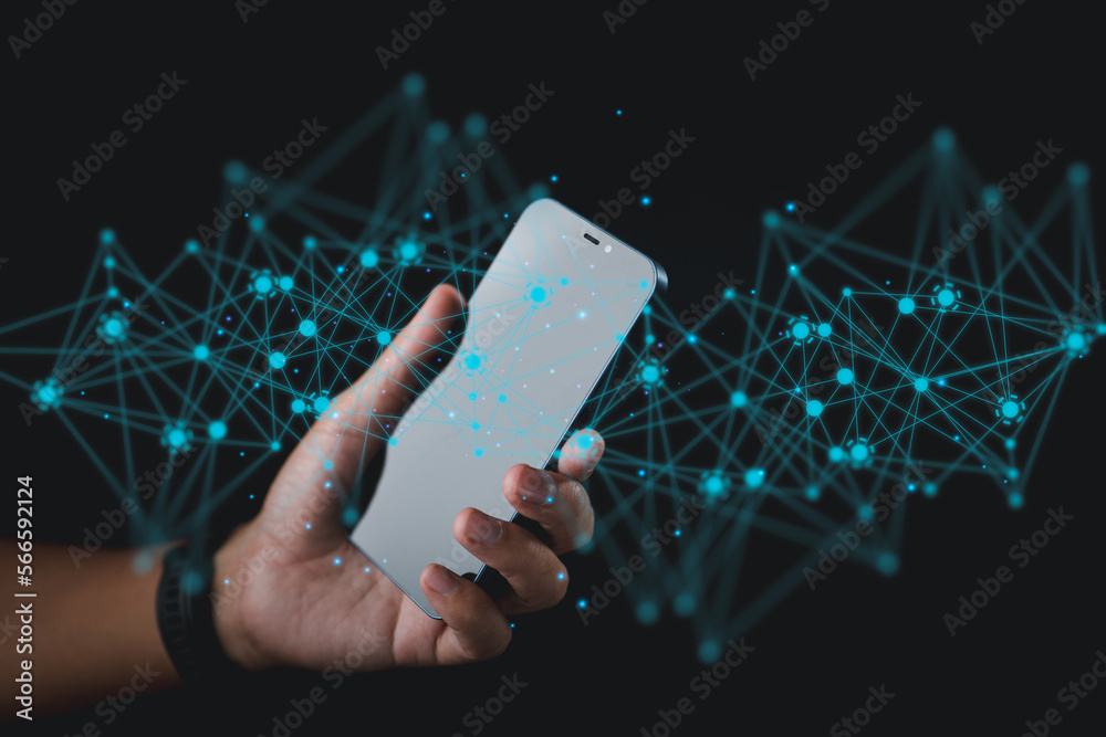 Handheld smartphone with digital data connection, global social network ...