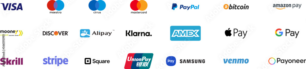 Popular online payment methods logo with white background. Transparent ...