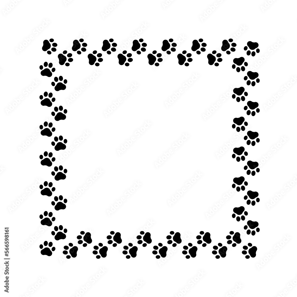 Frame paw pattern. Cute square border dog or cat. Black footprint ...