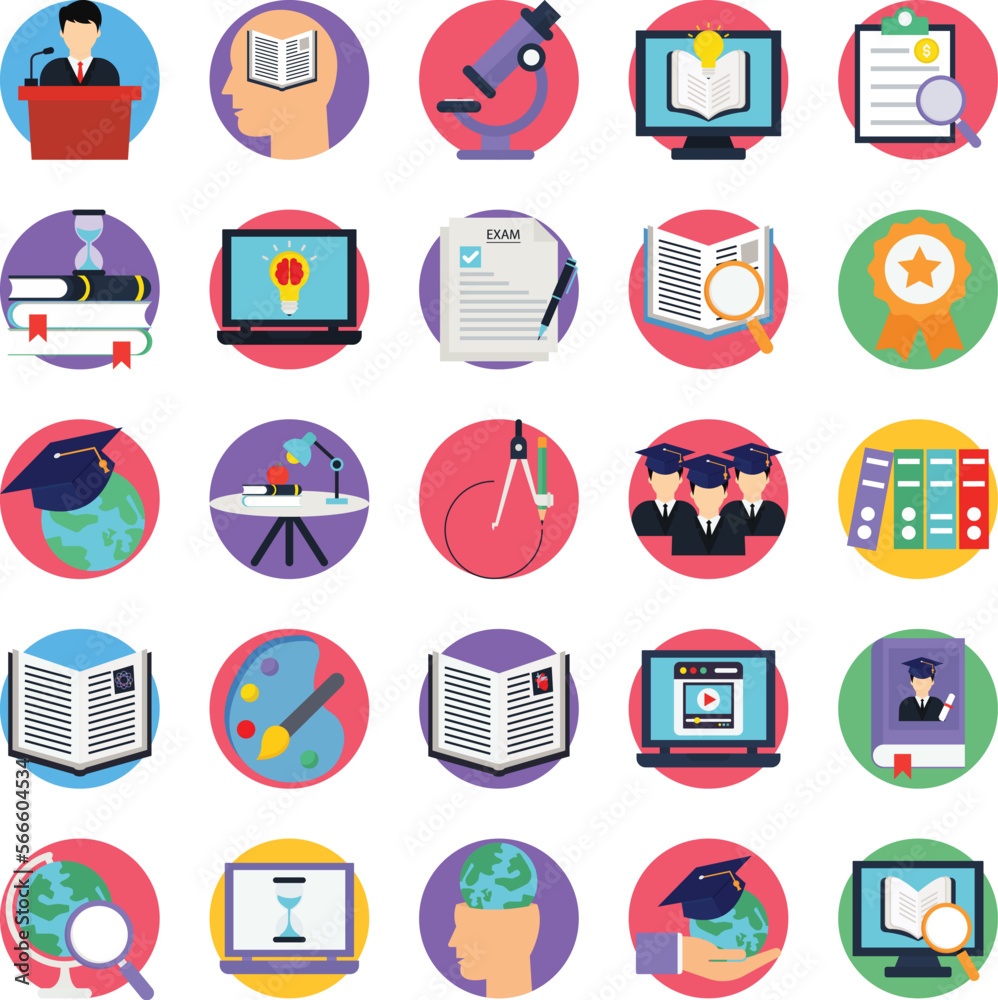 School Education icons set, education vector icons, school icons pack ...