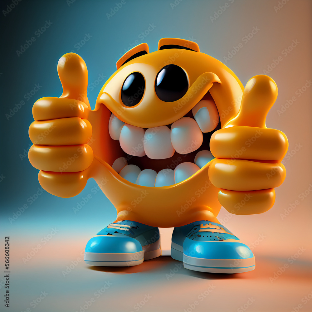 Cheerful 3D emoticon, with arms and legs, smiling face and mouth ...