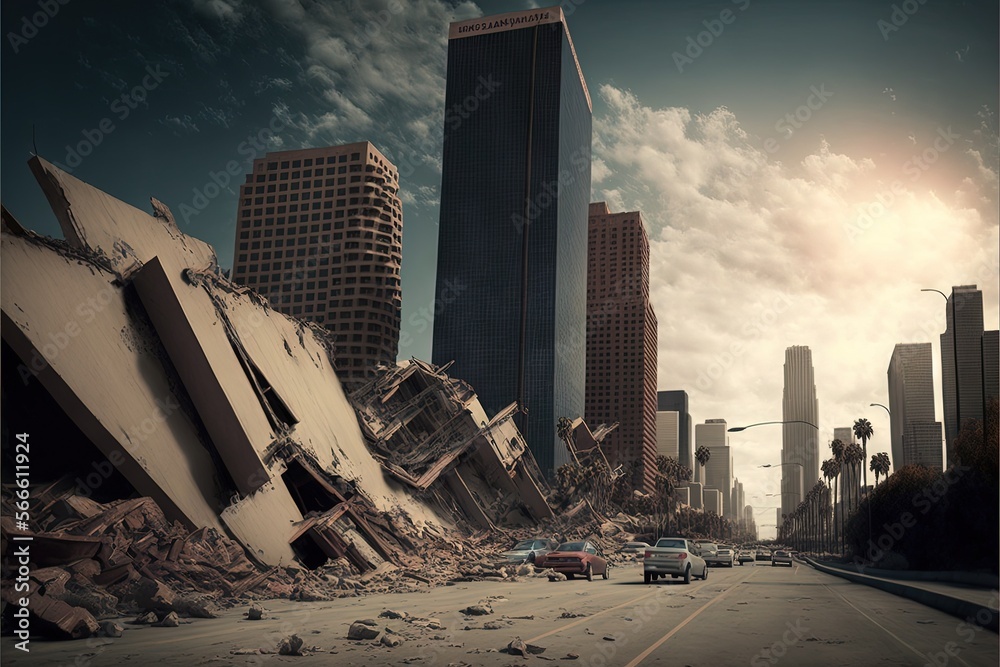 Los Angeles LA earthquake disaster Illustration generative ai Stock ...