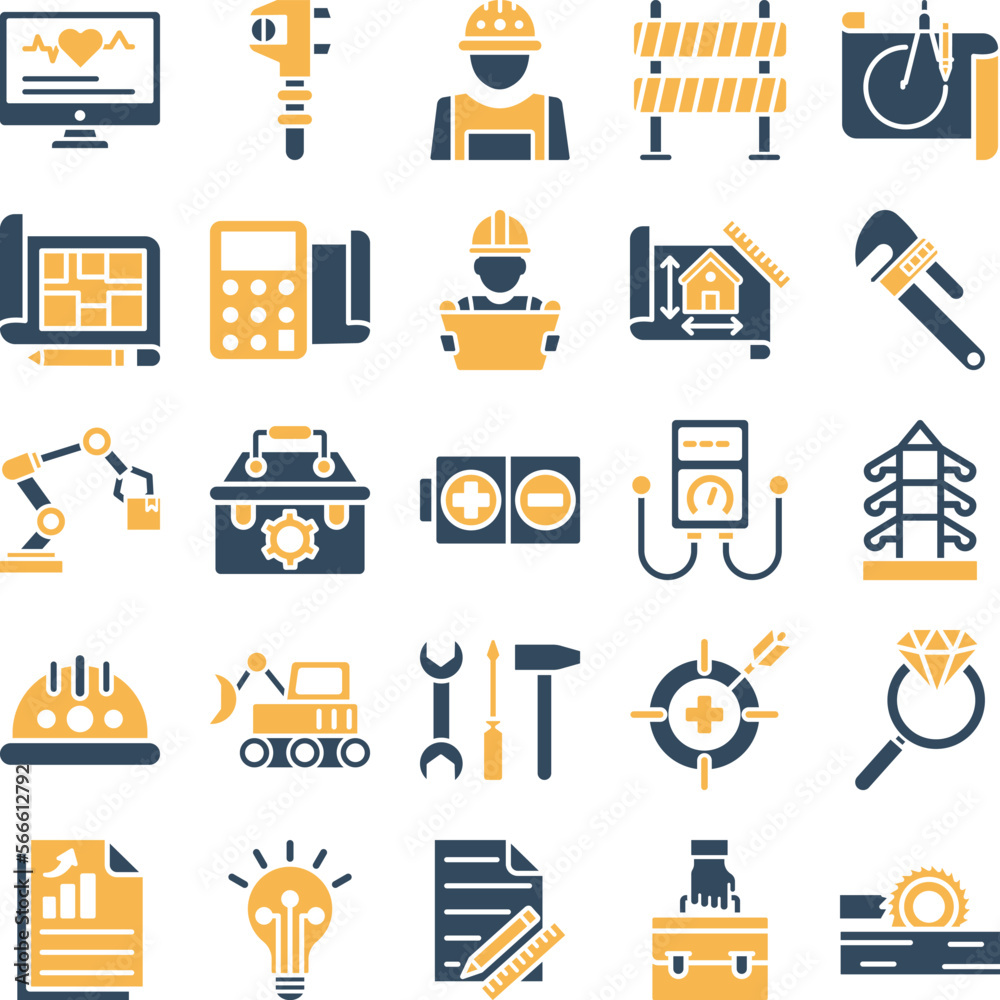 Engineering vector icons, architecture icons pack, construction vector ...