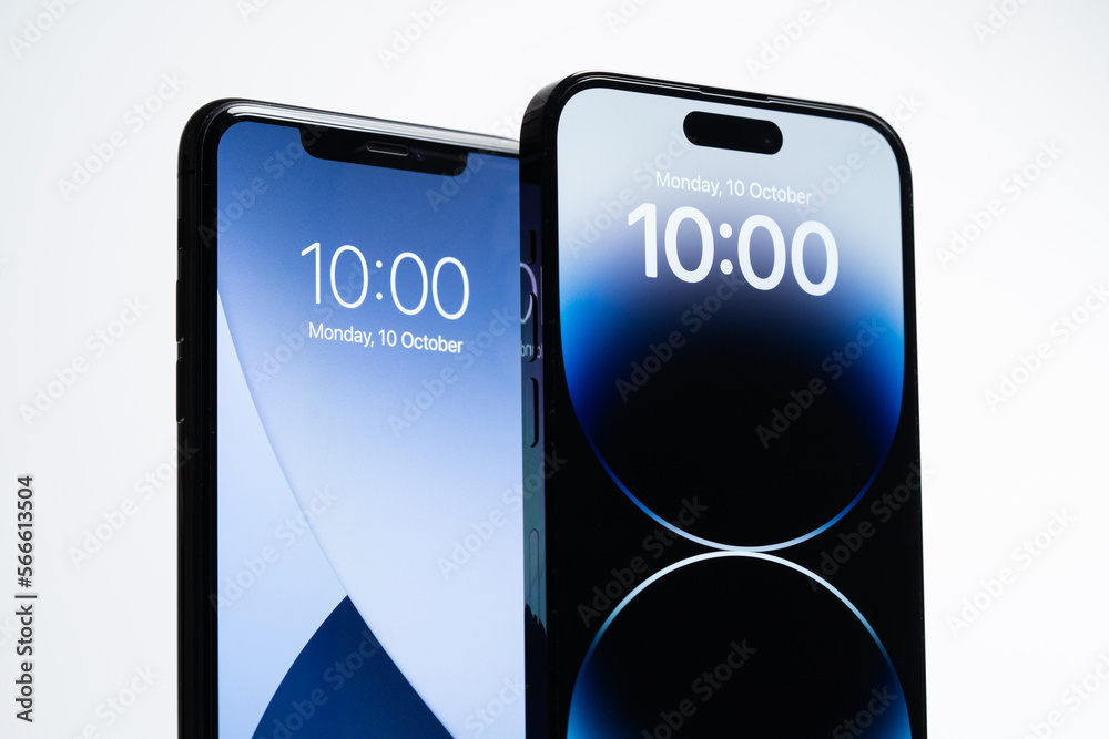 PENANG, MALAYSIA - OCT 10, 2022: Apple iPhone 14 Pro Max vs iPhone 11 ...