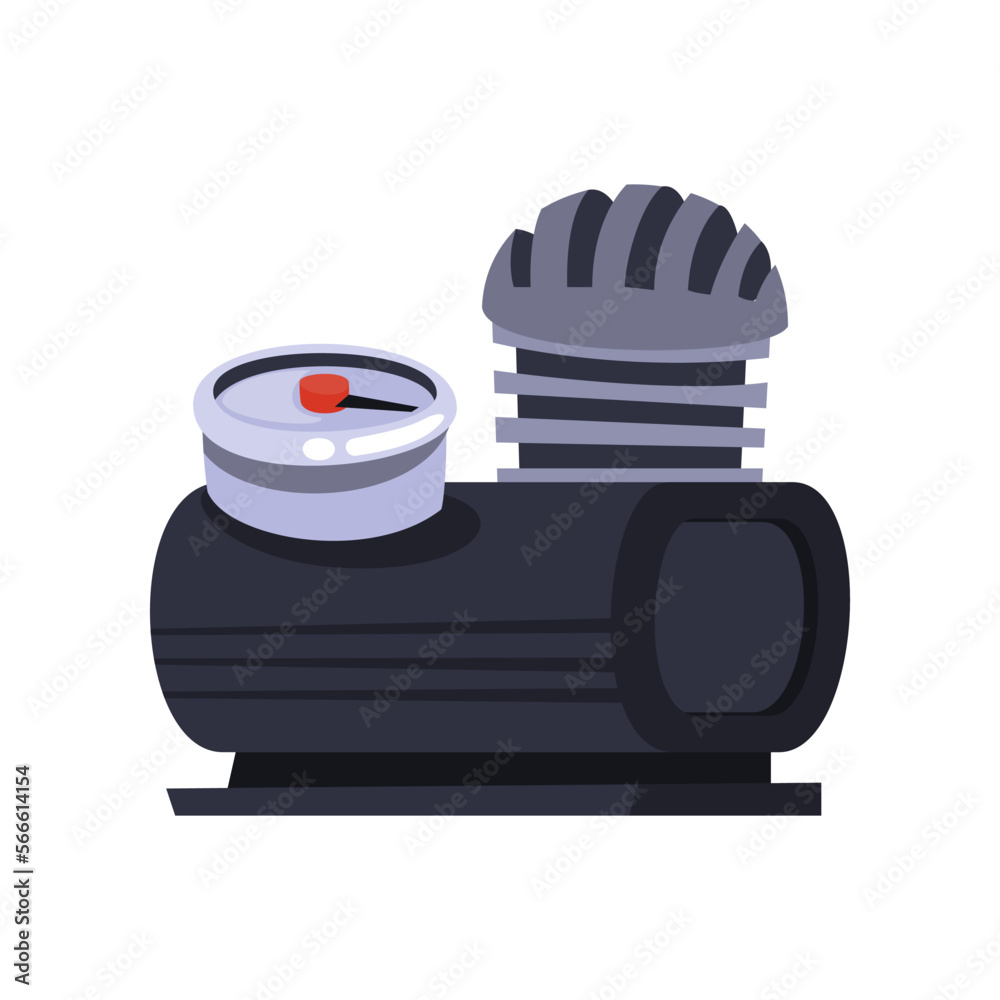 Black air compressor. Vector illustration of pneumatic equipment for ...