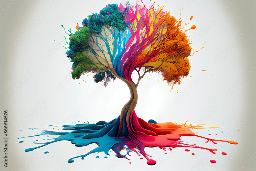 Tree and nature splash paint 3d poster modern background. Liquid forms ...
