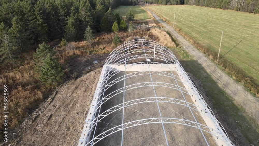 Aerial view of the first stages of the construction of a commercial ...