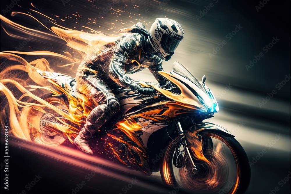 biker riding on high speed blurred motion creative light trails ...