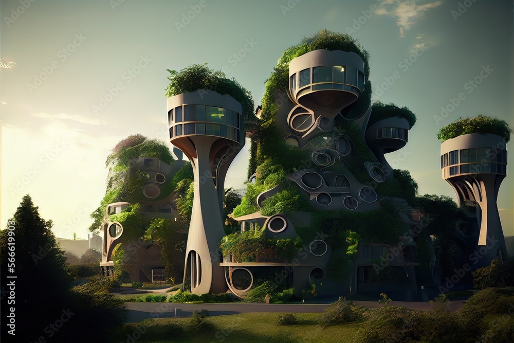 Generative Ai illustration of a city made up of a large contained ...