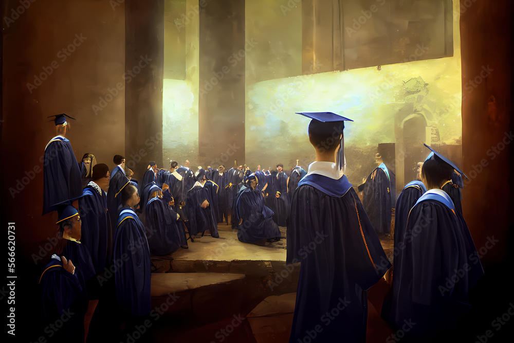 University Graduation ceremony in ancient times in Rome or Greece, in a ...