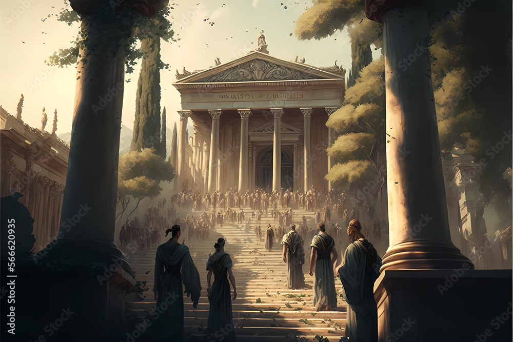 University Graduation ceremony in ancient times in Rome or Greece, in a ...