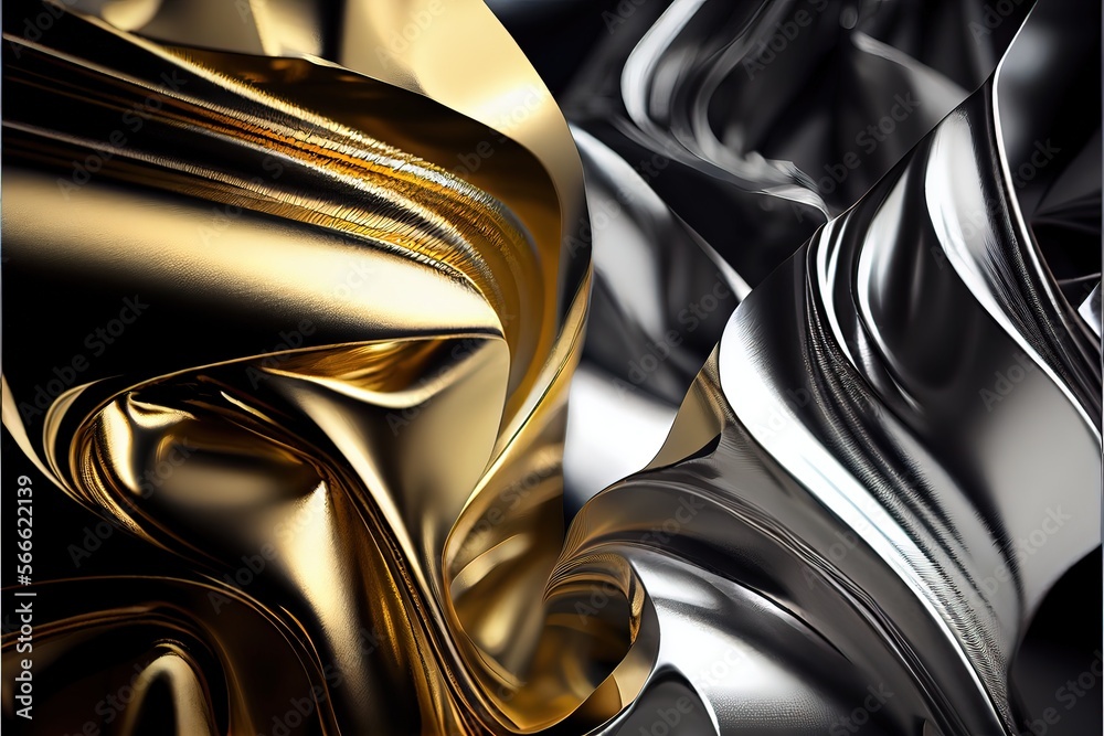 Generative AI illustration of Foil golden and silver, crumpled metal ...