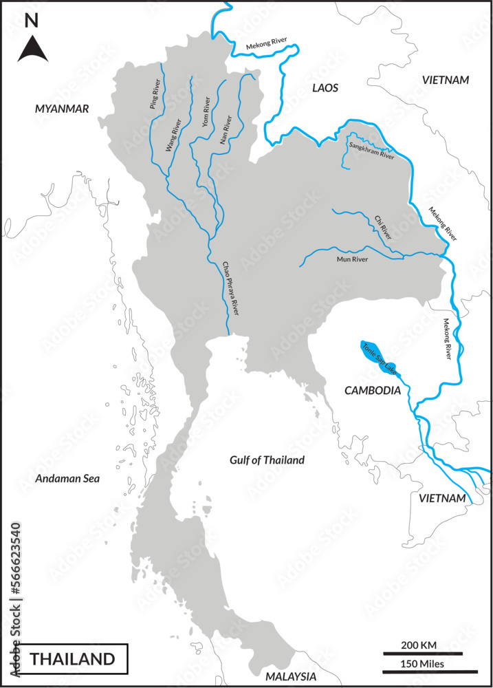 Map of Thailand includes regions including Mekong River, Mun, Chi, Chao ...