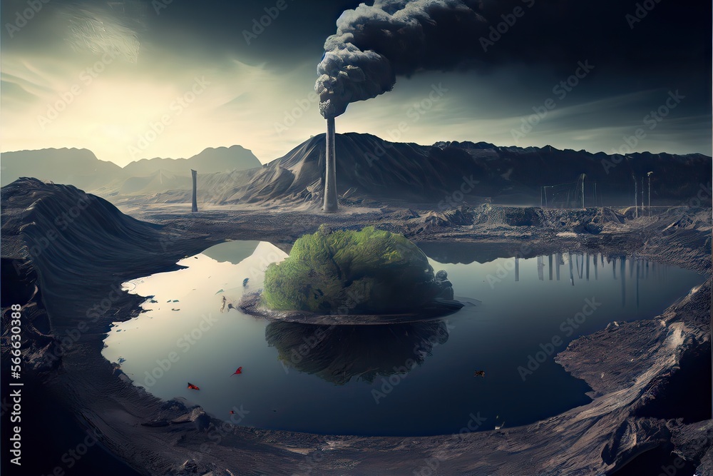 Generative AI illustration of landscape with ecological disaster ...