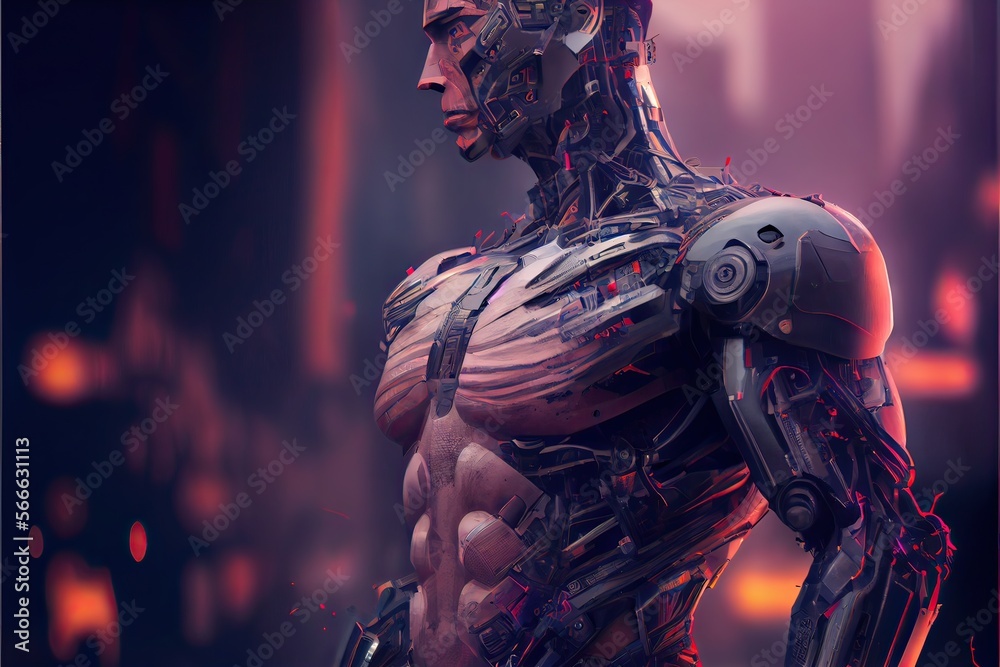 Generative AI illustration of robot turning human still have skin, into ...