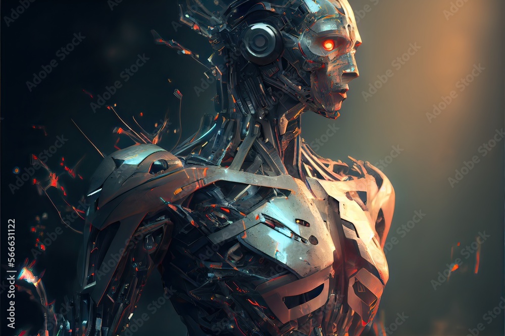 Stockillustratie Generative AI illustration of robot turning human ...