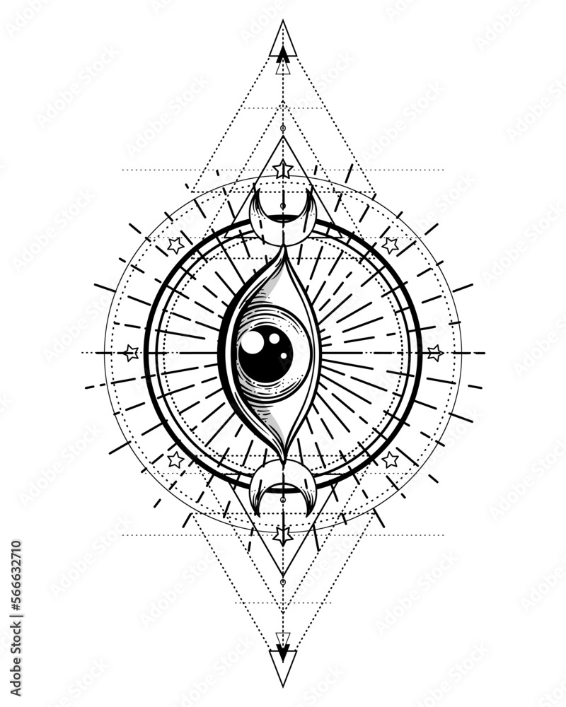 Blackwork tattoo flash. Eye of Providence. Masonic symbol. All seeing ...