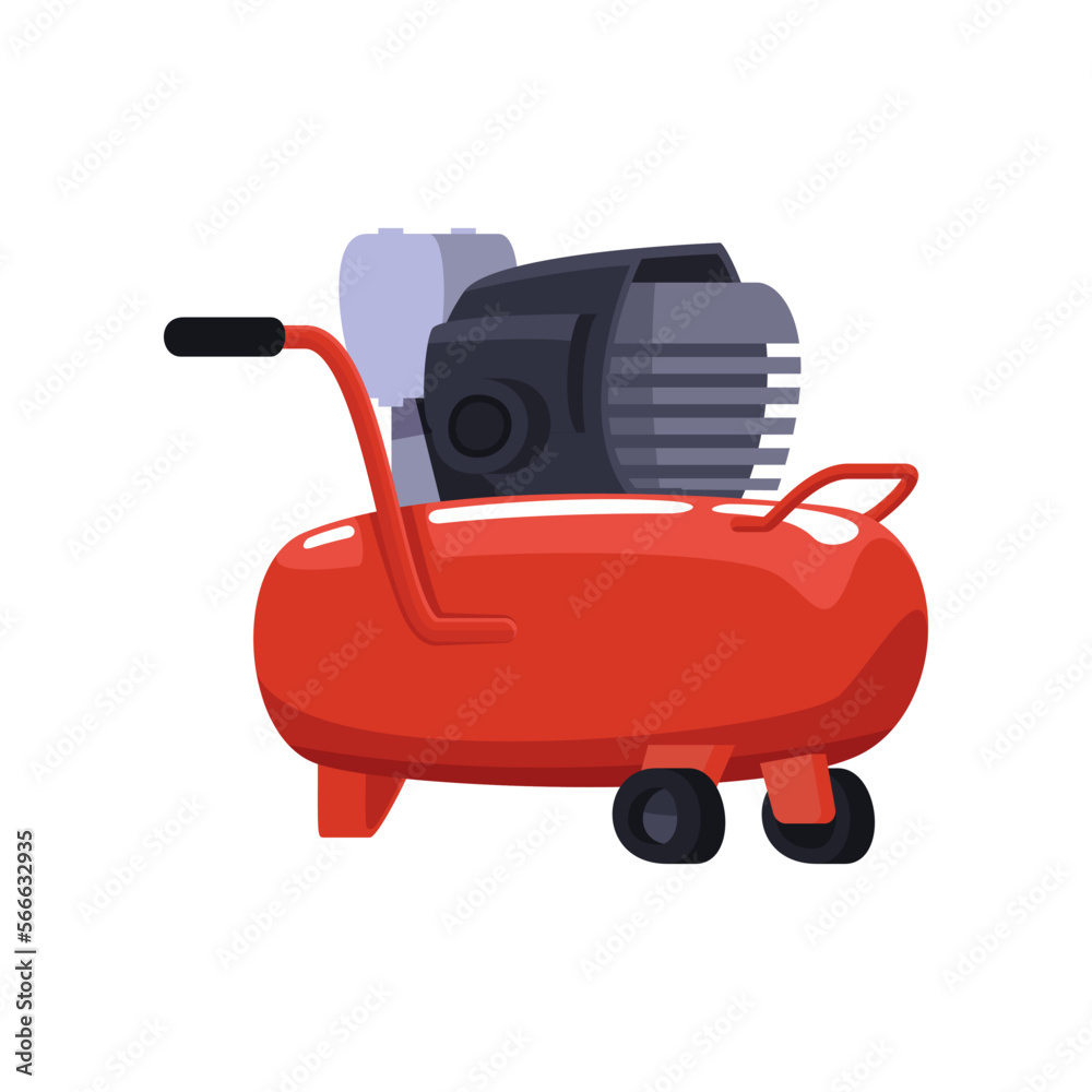 Red air compressor. Vector illustration of pneumatic equipment for ...