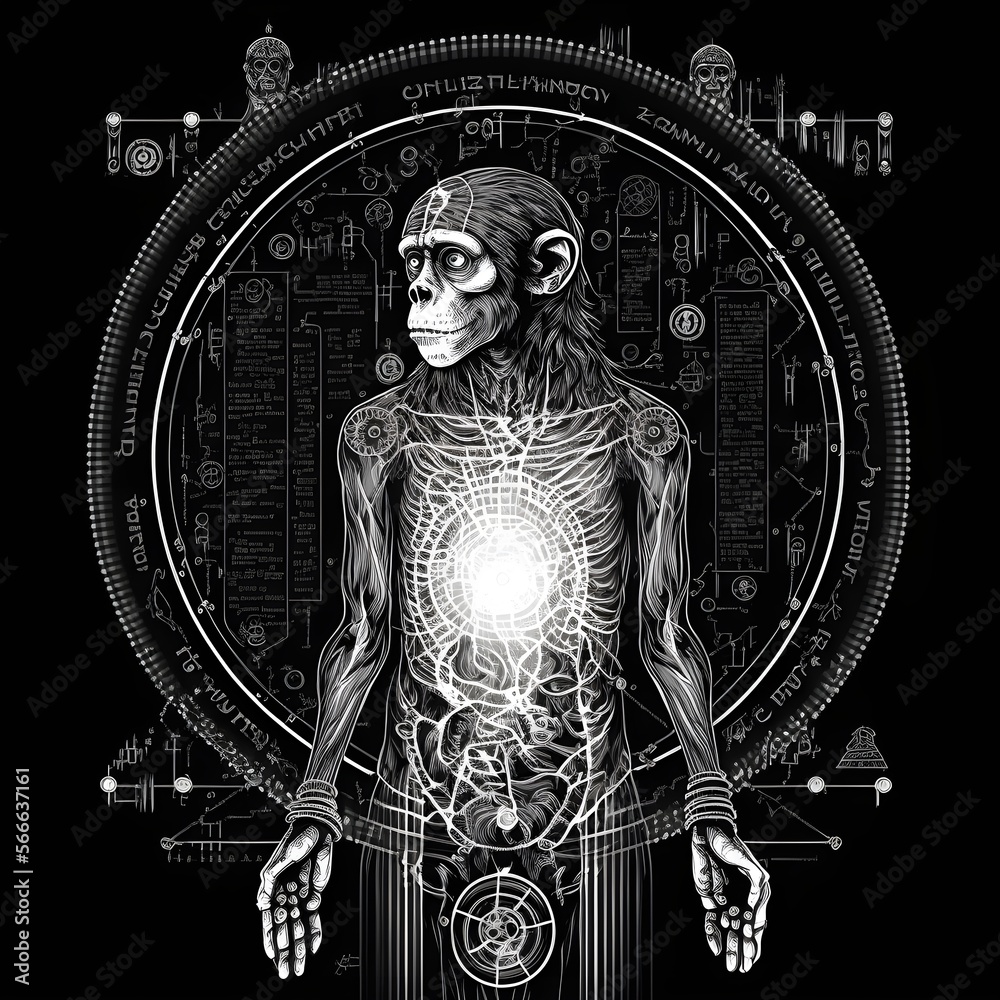 enlightened monkey line drawing religious artifact religious relics ...