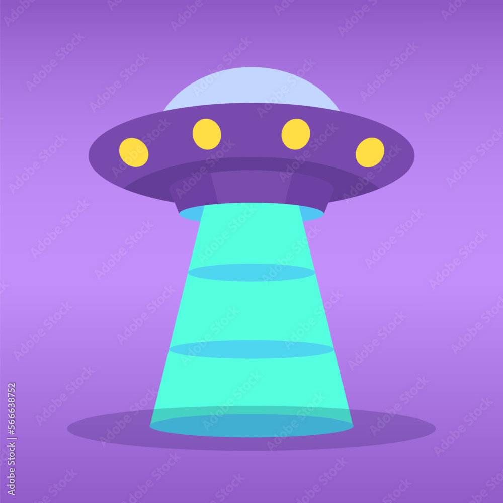 Vetor de Flying UFO at night, cartoon illustration. World UFO day ...
