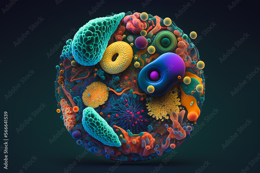 Generative AI illustration of colorful microorganisms Stock ...