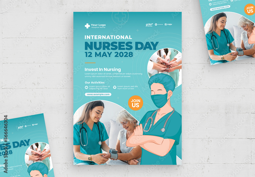 Nurses Day Medical Worker Hopsital Flyer Poster Layout Stock Template ...