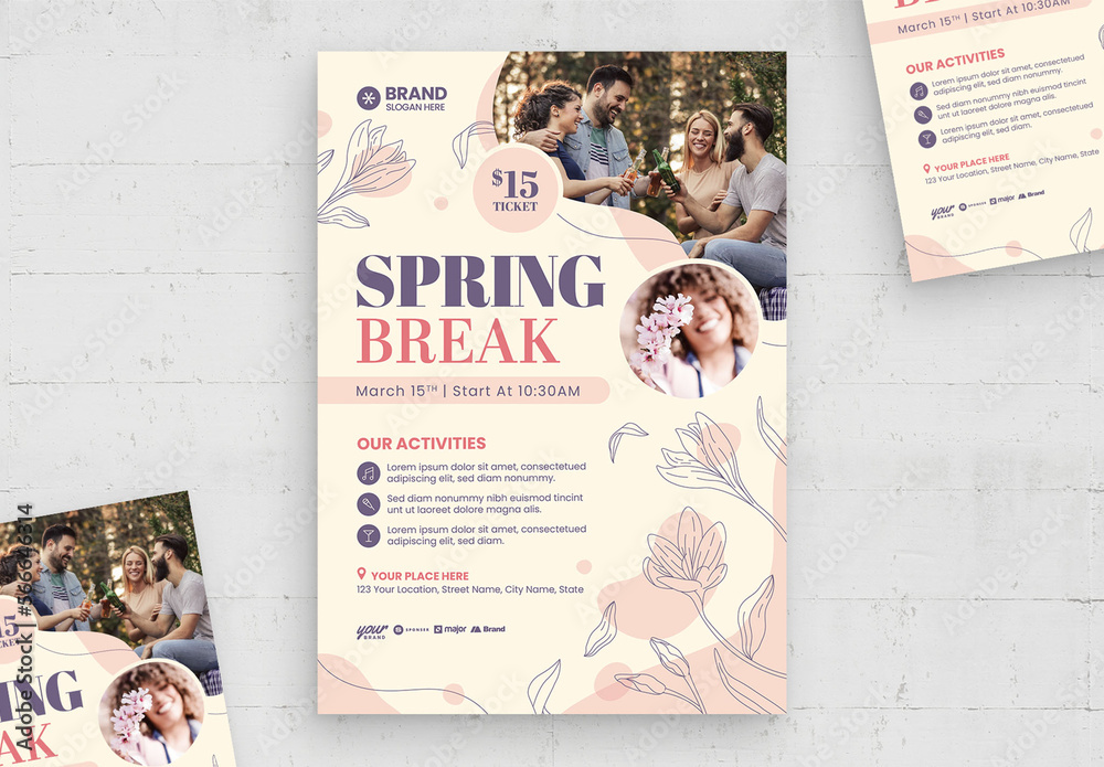 Spring Break Poster Flyer Layout Stock Template | Adobe Stock