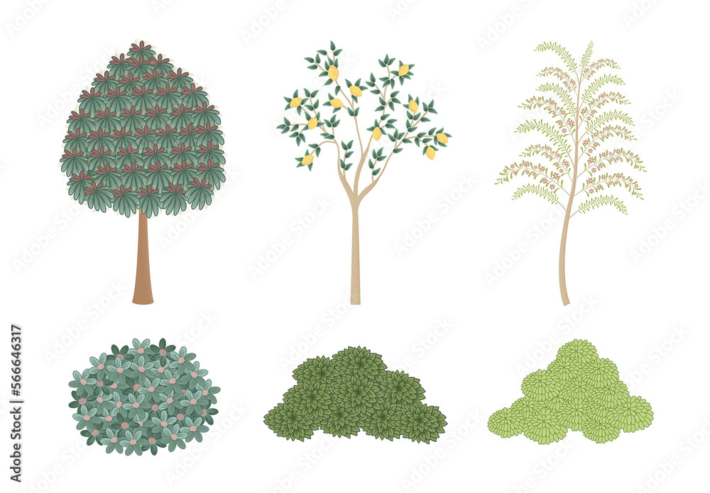 Tropical Trees Foliage Pichwai Mughal Indian Design Elements Stock ...