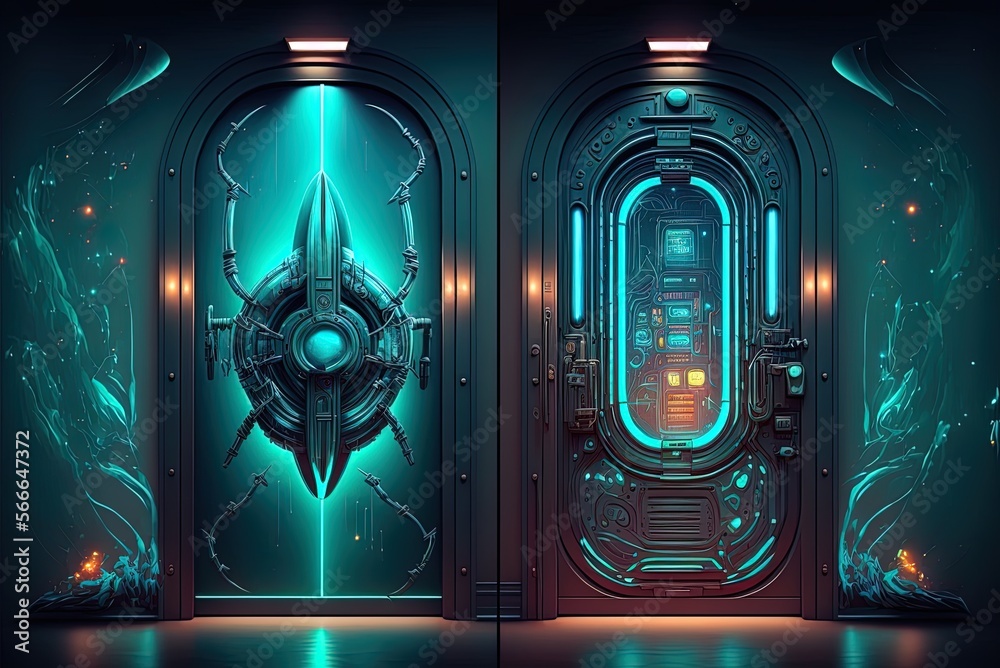 ภาพประกอบสต็อก Spaceship scientific station throughput entrance ai ...