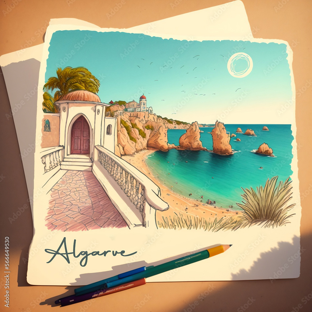 Belíssima aguarela do Algarve, praias paradisíacas do sul de Portugal ...