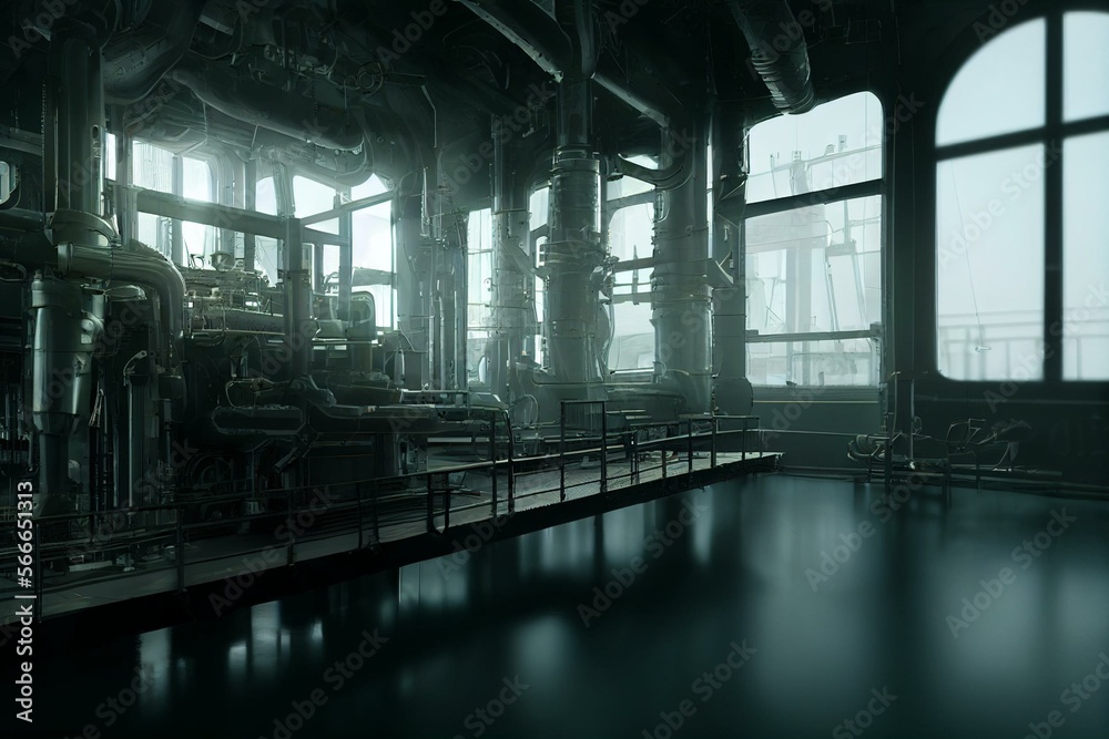 Industrial green machine and engine room of ship. Generative AI Stock ...