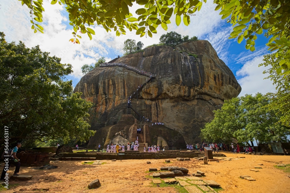 Sigiriya. Lion's rock and gardens at sunset, road to Sigiria, Ruins of ...