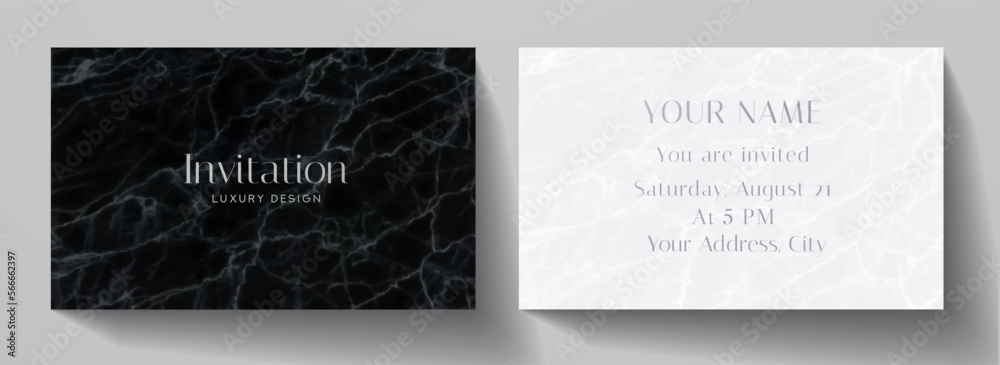 Invitation card with luxury marble texture in black, white color ...
