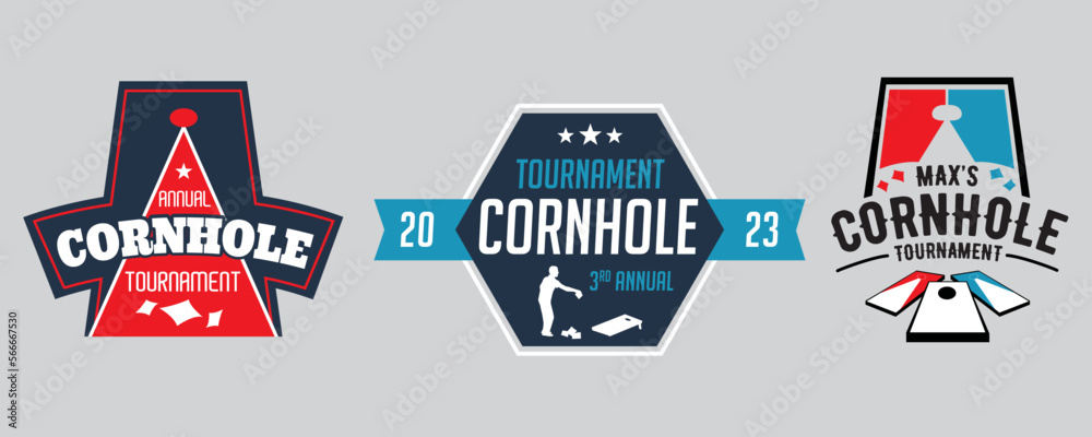 Vector Cornhole Logotypes Set with Fully Editable Text in Red, Blue and ...