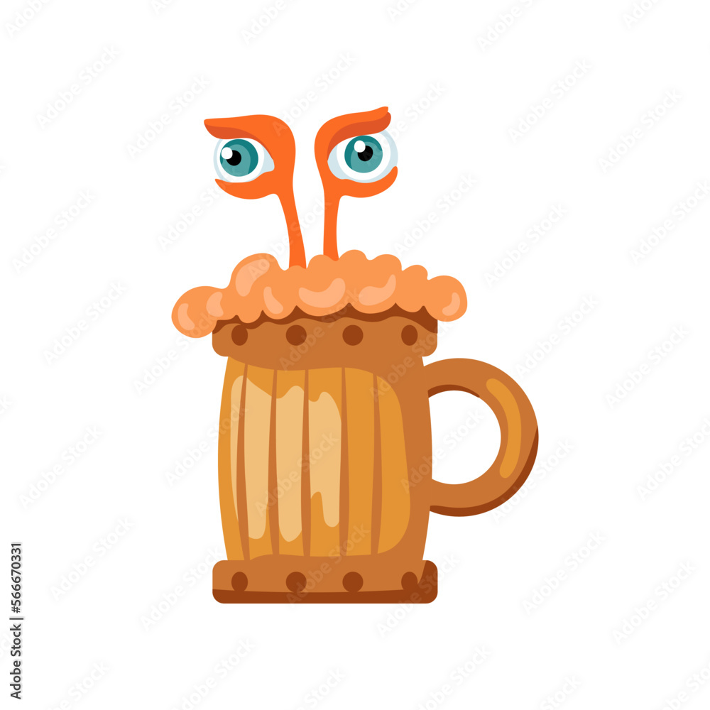 Spooky monster in beer mug vector illustration. Cartoon drawing of eyes ...