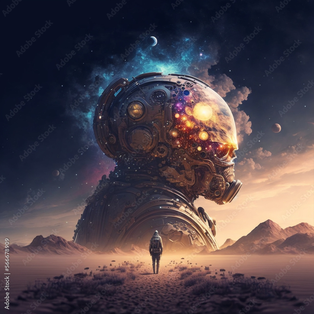 ภาพประกอบสต็อก Generative ai illustration sci-fi futuristic humanoid ...