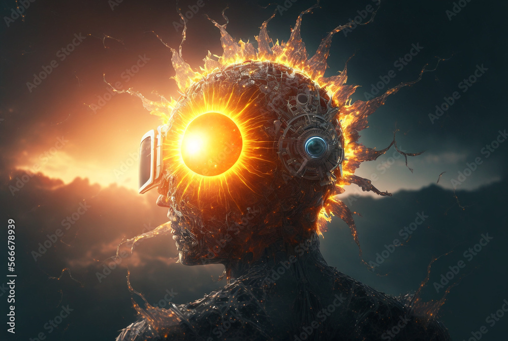 Generative ai illustration sci-fi futuristic humanoid robot in outer ...