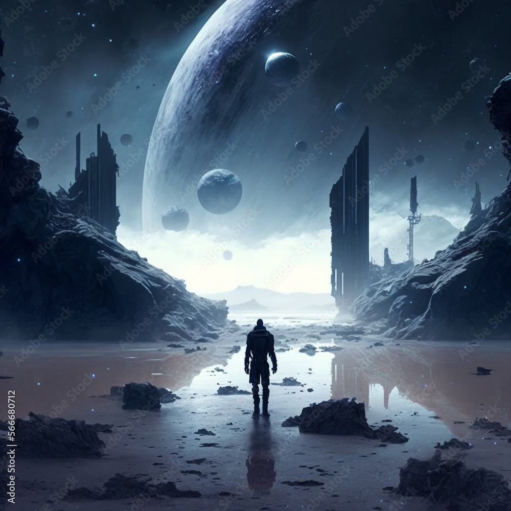 Generative ai astronaut exploring planet watching outer space. Science ...