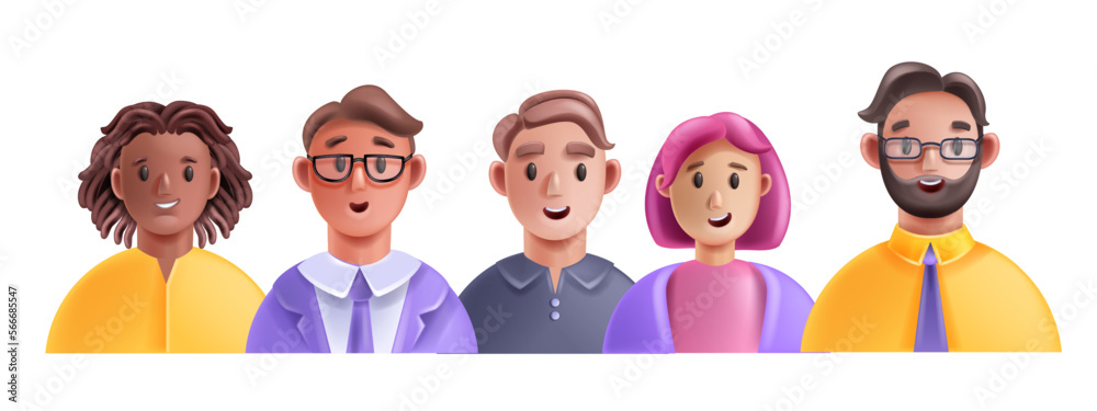 3D profile people vector avatar icon set, men woman happy face young ...