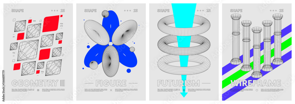 Brutalism inspired graphic design, unusual strange wireframes made with ...