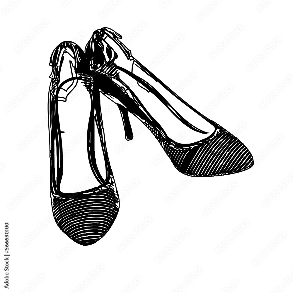 black and white sketch of a shoe with transparent background Stock ...