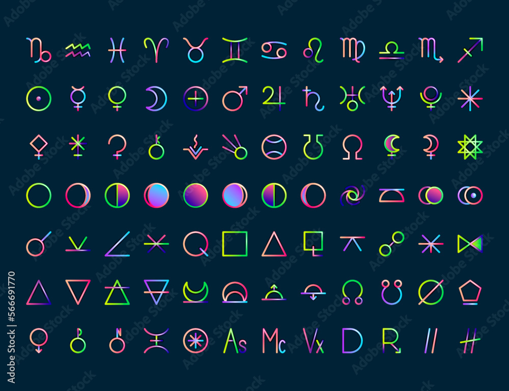 Zodiac, astrology elements, solar system, moon phases horoscope thin ...