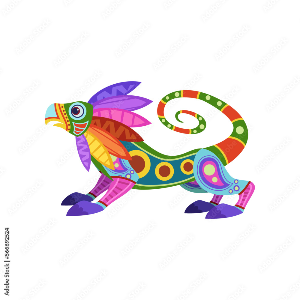 Fantastic beast as traditional Mexican decorative element isolated on white background. Colorful ...